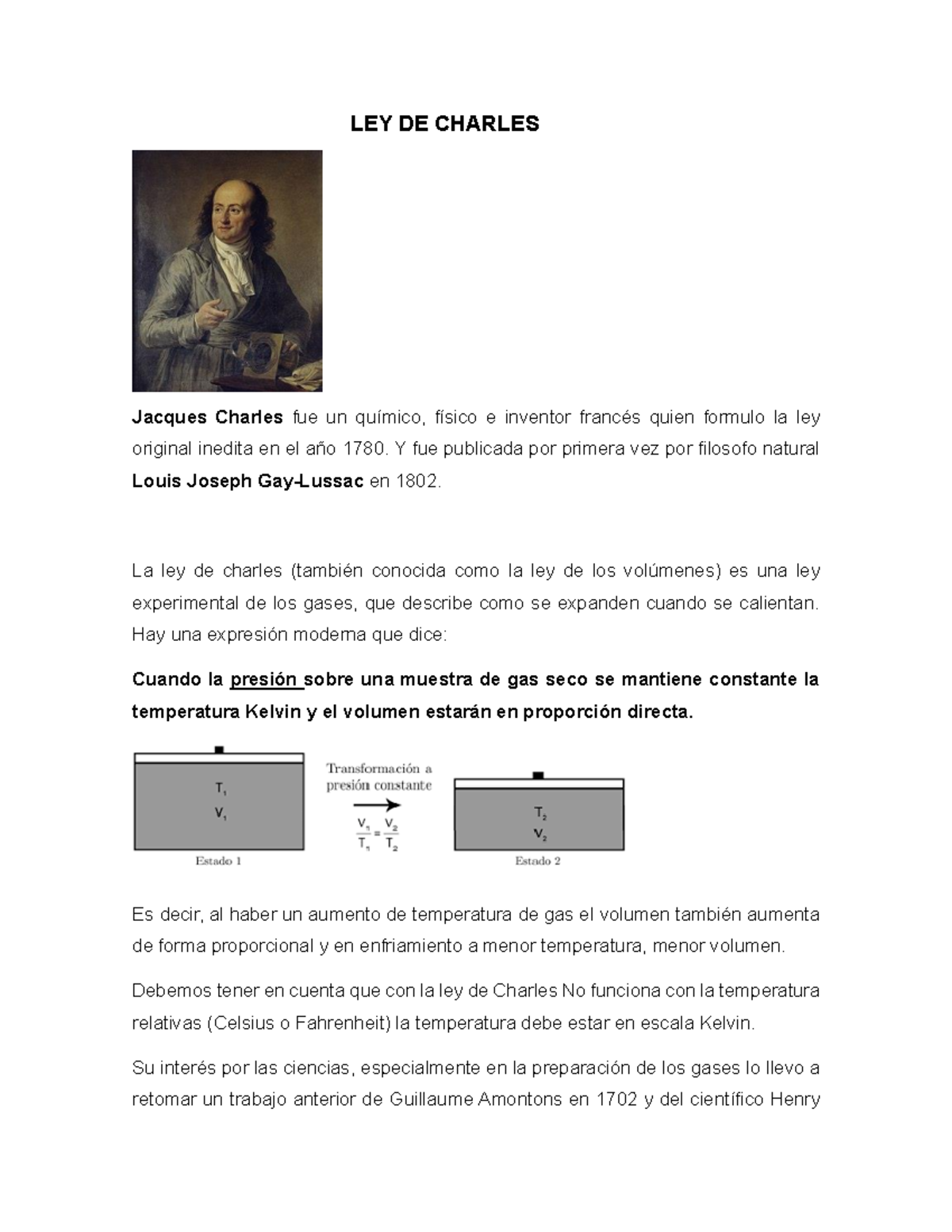 LEY DE Charles - LEY DE CHARLES Jacques Charles fue un químico, físico ...