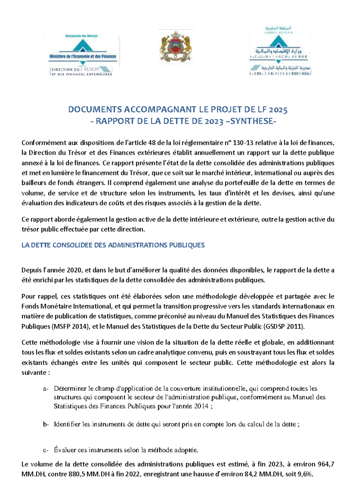 Synthèse du Rapport de la Dette 2023 - DTFE - Studocu