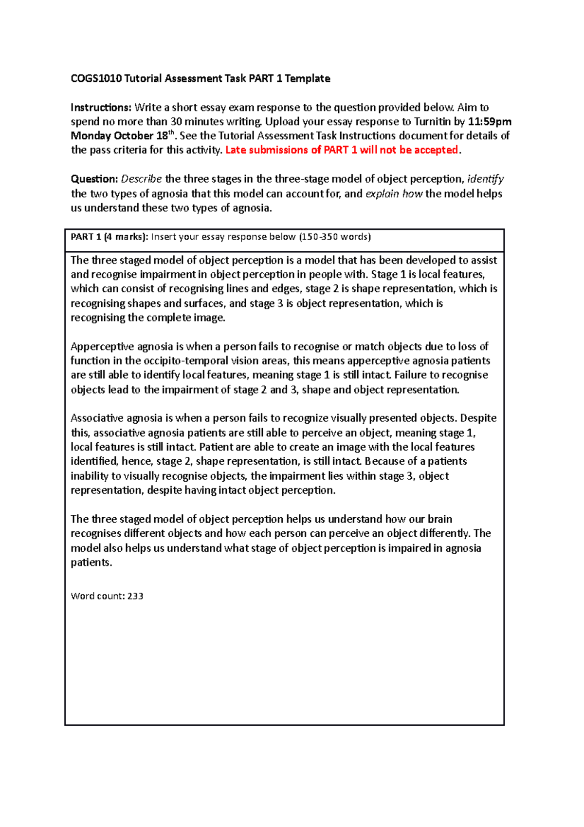PART 1 Tutorial Assessment Task Template - COGS1010 - Studocu