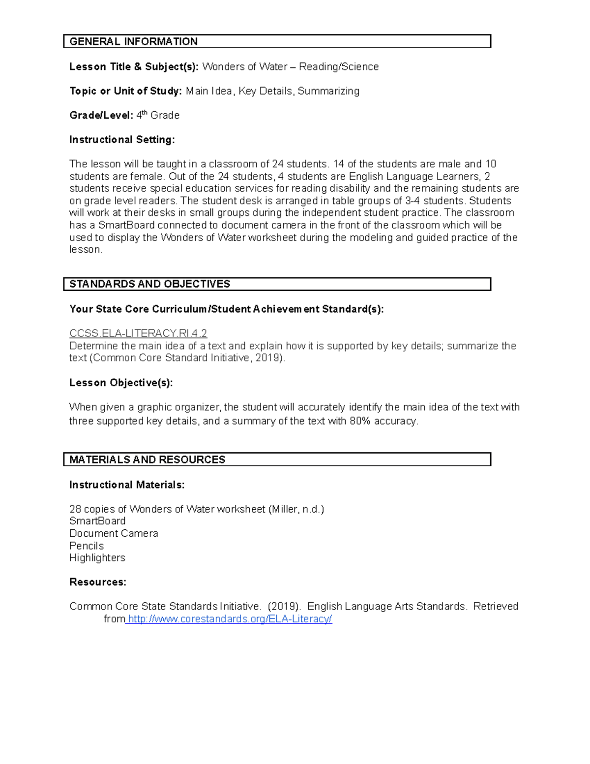 C909 Task 1 - Task 1 lesson plan. Passed on first try. - GENERAL INFORMATION Lesson Title ...