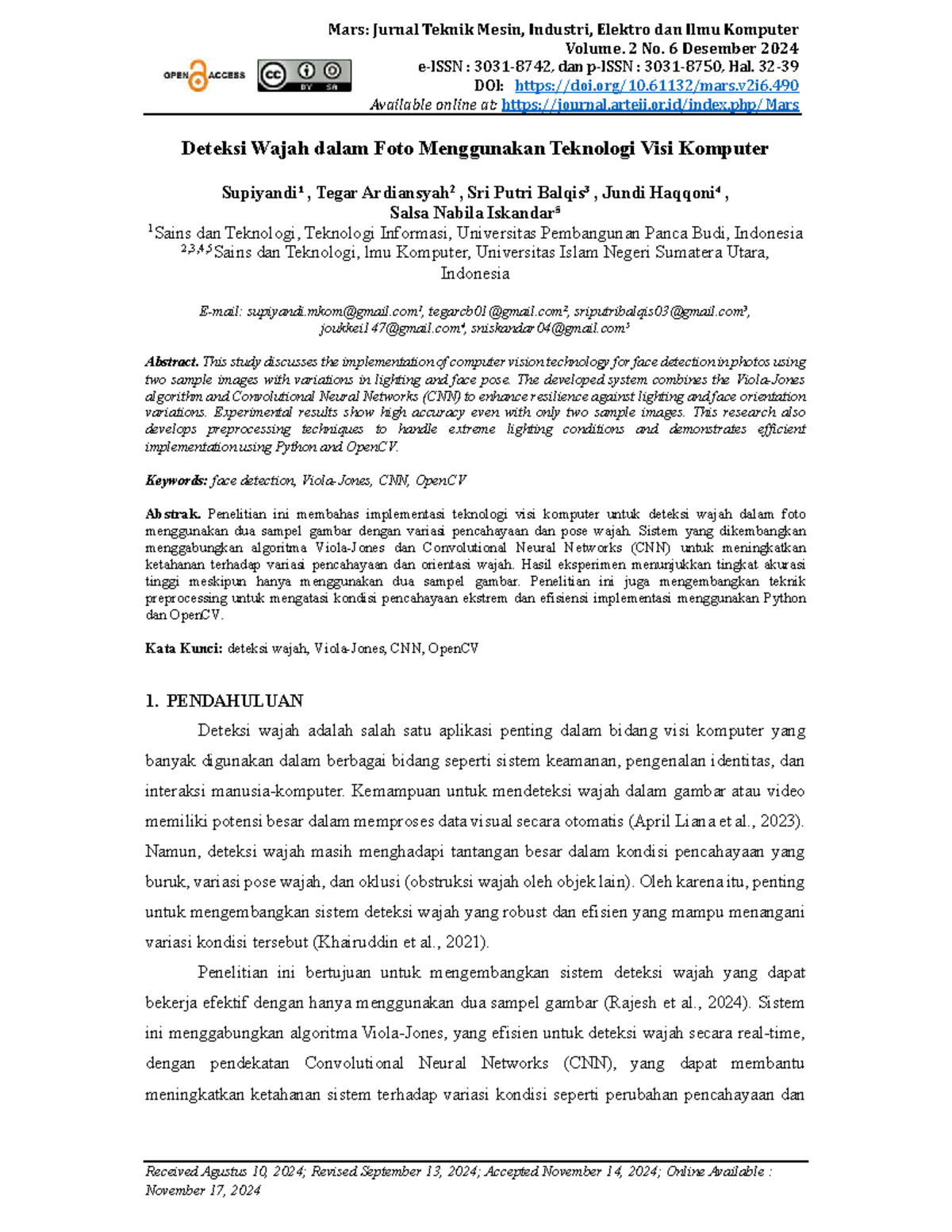 Deteksi Wajah dalam Foto: Implementasi Visi Komputer (MARS 2.6) - Studocu