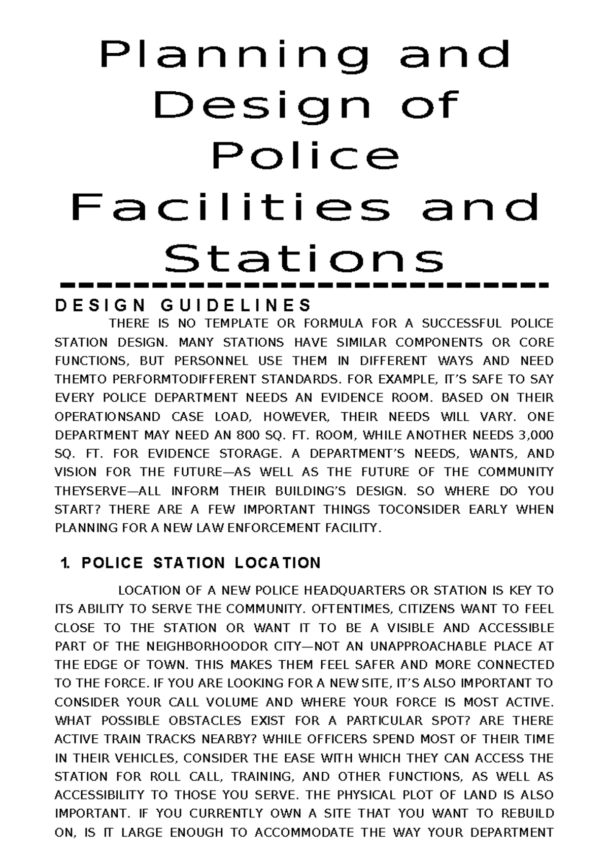 Planning & Design Guidelines for Police Facilities - RSW2 - Studocu