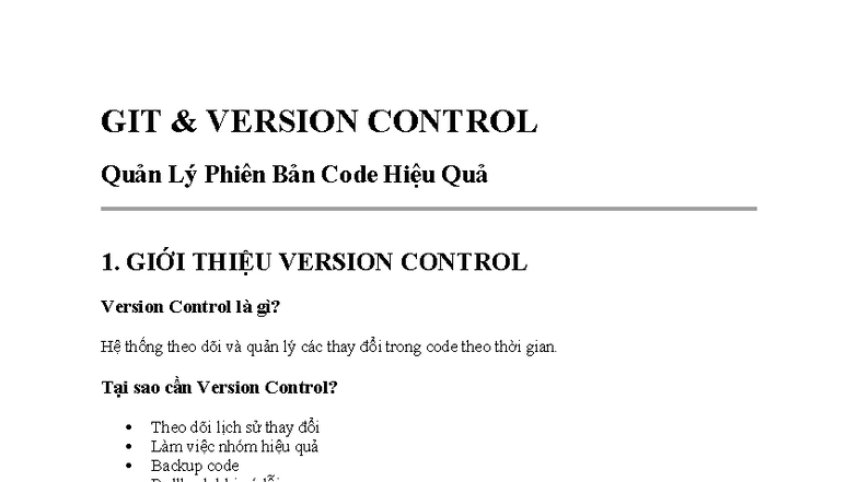 GIT & VERSION CONTROL: Hướng Dẫn Chi Tiết và Thực Hành - Studocu