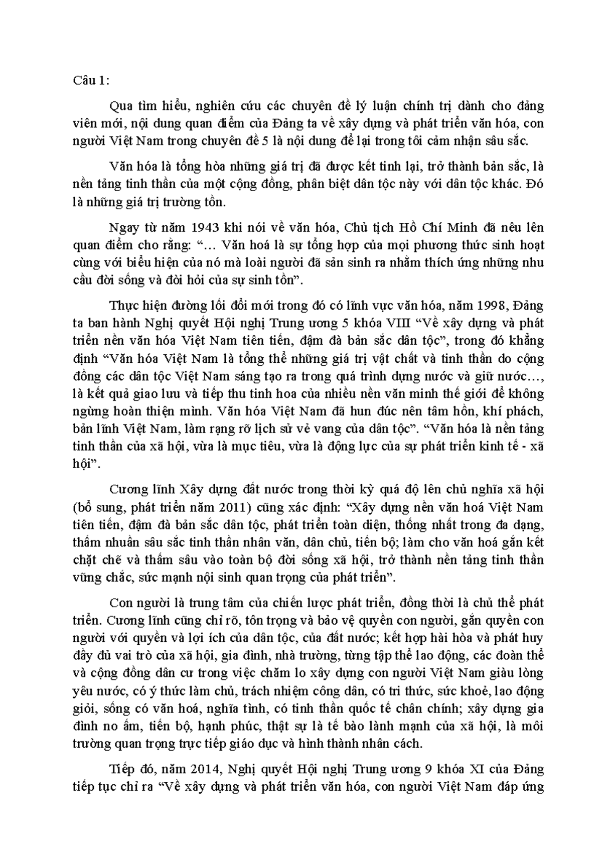 Bai DVM 2 - Bài Thu Hoạch Đảng Viên Mới Về Văn Hóa & Con Người - Studocu