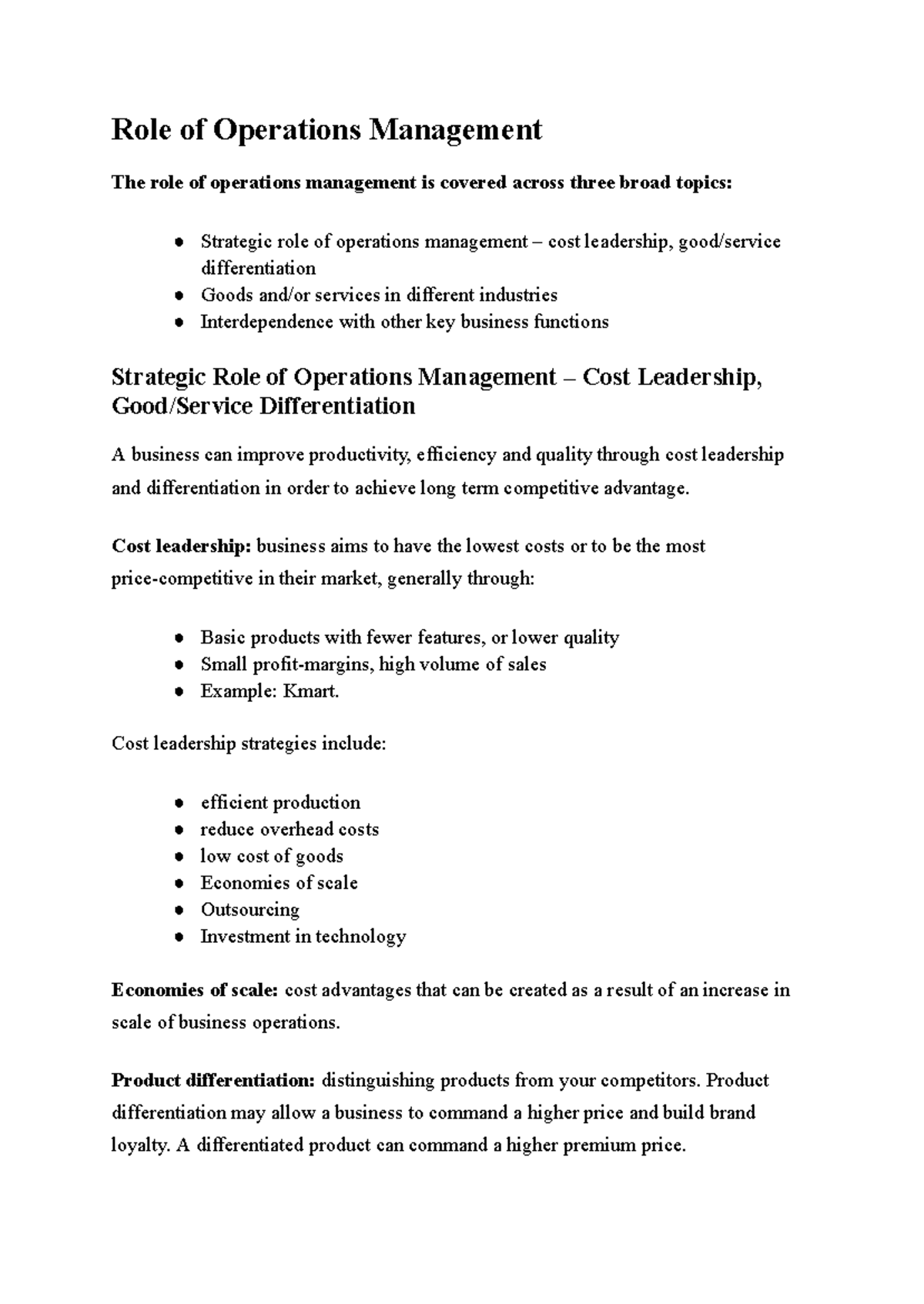Operations Management Syllabus: Strategic Roles & Processes - Studocu