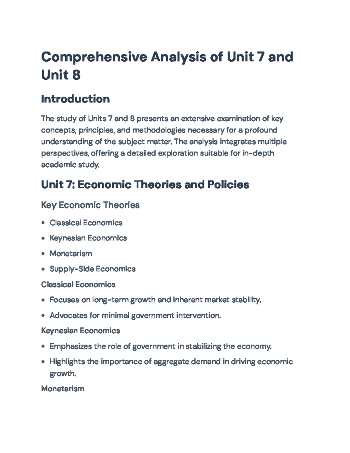 Comprehensive Analysis of Units 7 & 8: Economic Theories & Markets ...