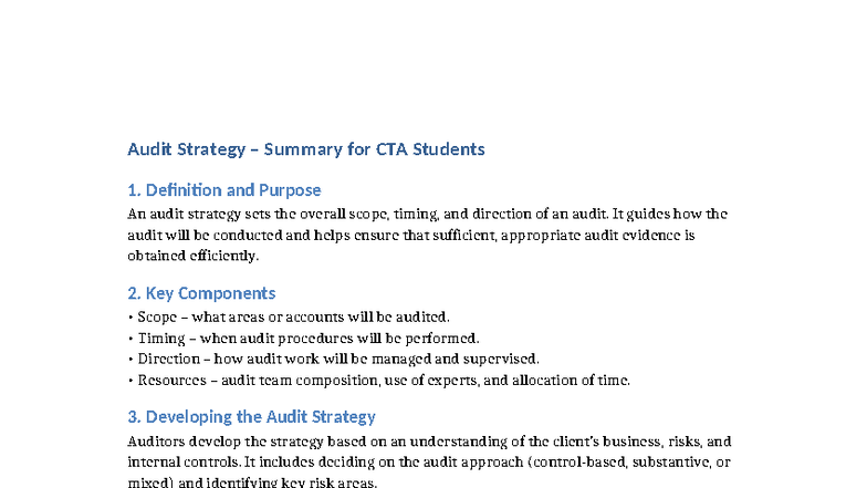 Audit Strategy Summary for CTA Students: Key Components & Tips - Studocu