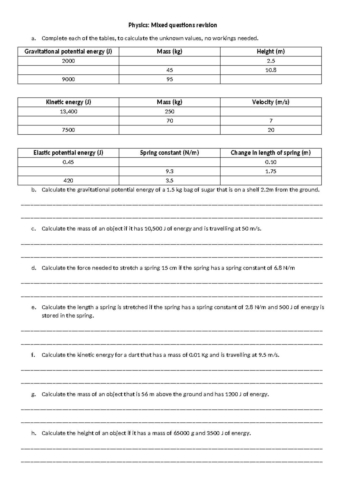 Physics 2023: Mixed Energy Revision Questions - Studocu