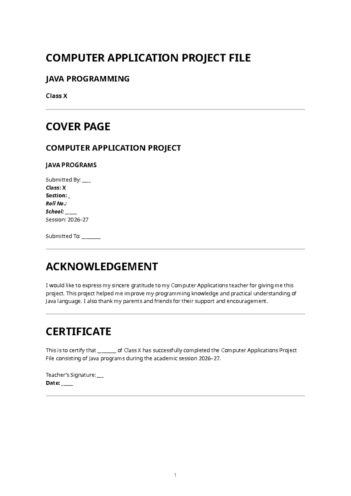 Class 10 Computer Applications Project File: Java Programs - Studocu