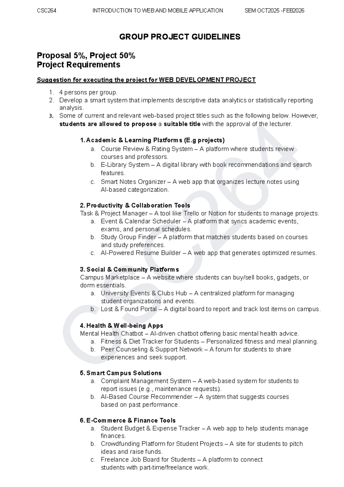 Group Project Guidelines for Web & Mobile Development CSC264 (Oct2025 ...