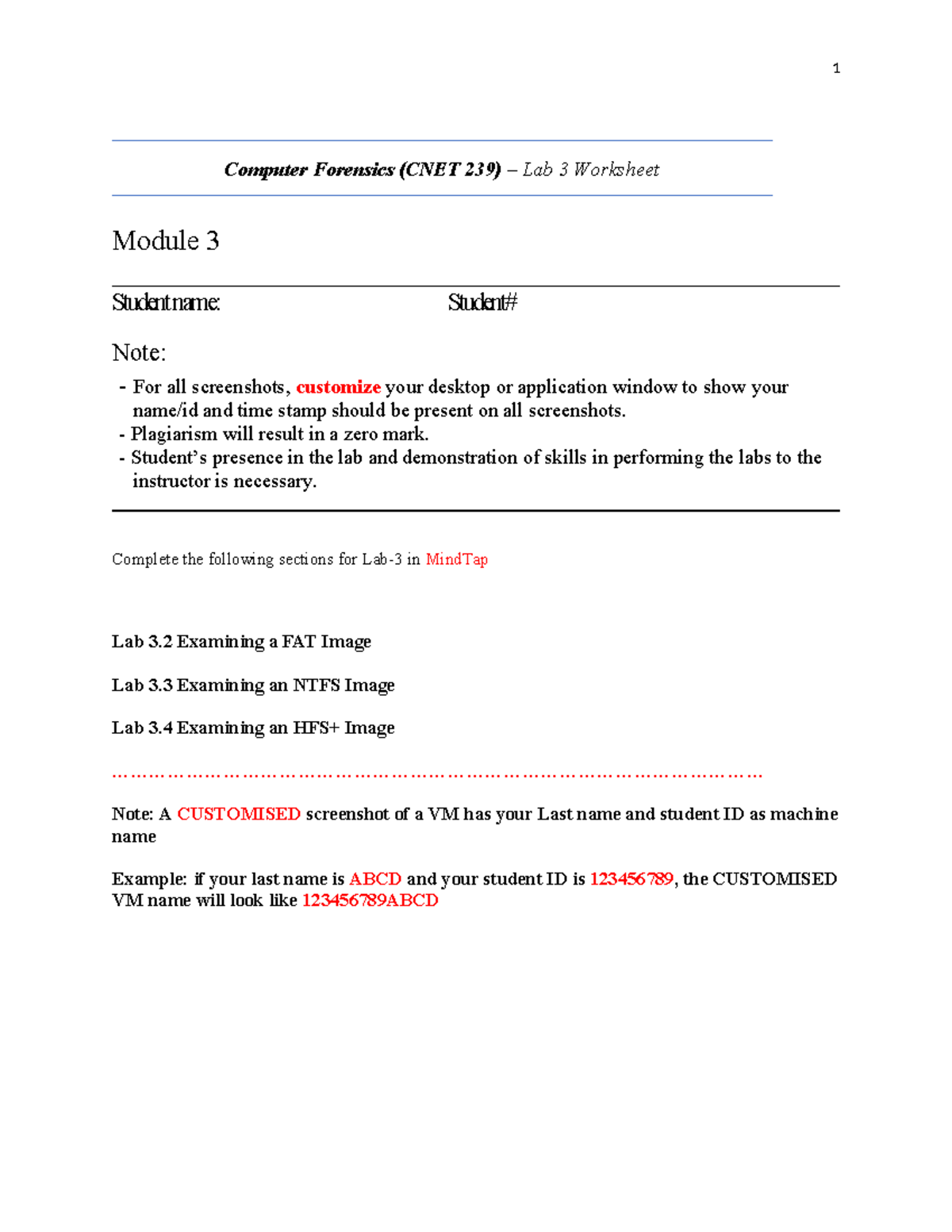 CNET 239 - Lab 3 Worksheet: Computer Forensics (FAT, NTFS, HFS+) - Studocu