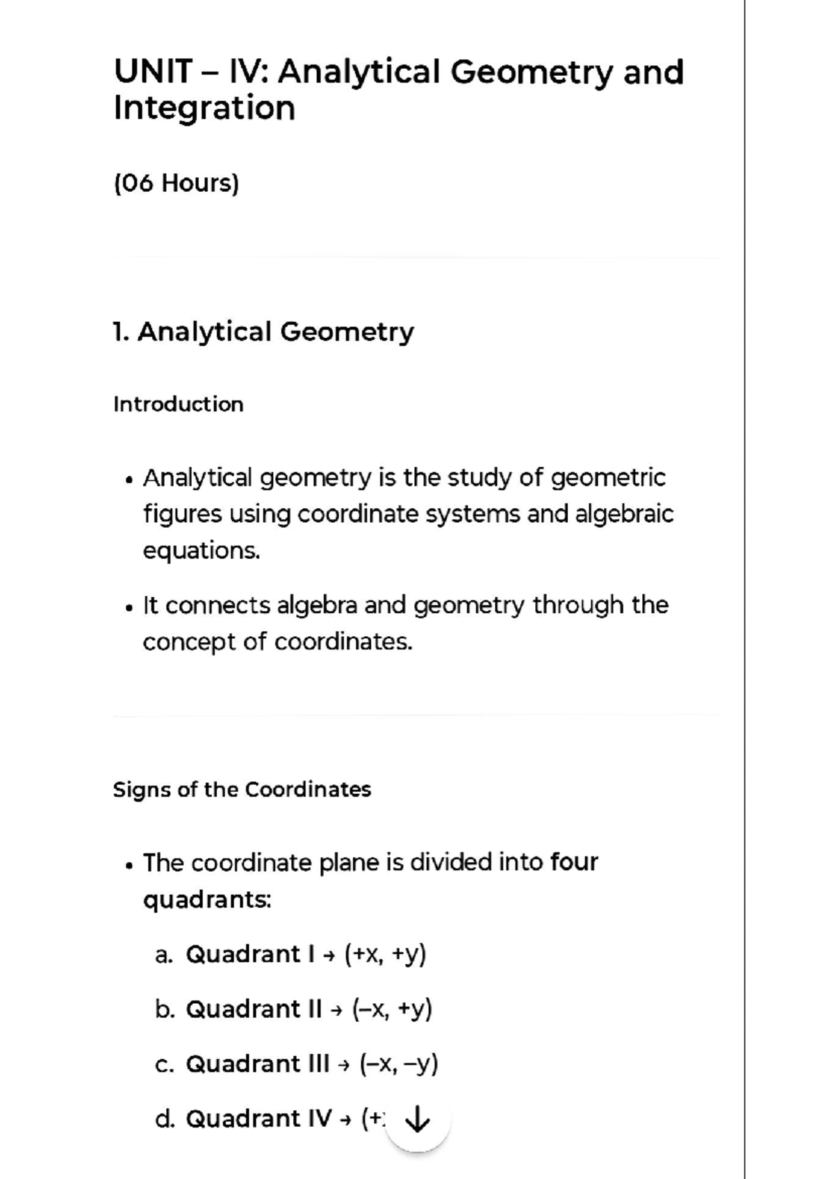 B.Pharma Unit IV: Analytical Geometry & Integration Notes - Studocu