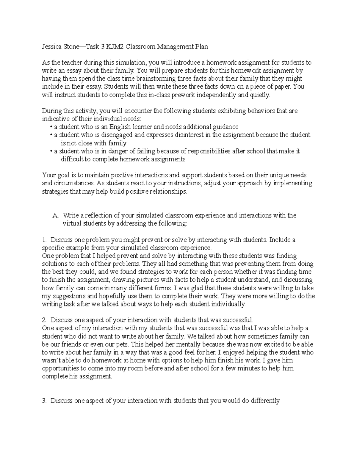 Classroom Management Plan - You will prepare students for this homework ...