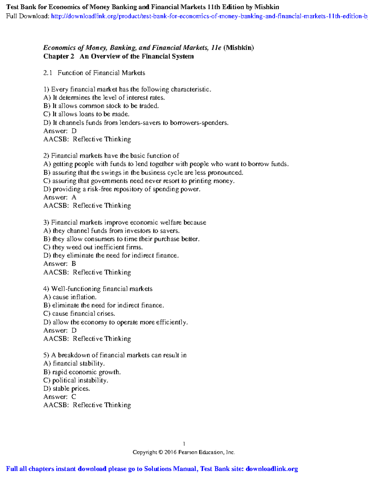 Test bank for economics of money banking and financial markets 11th ...