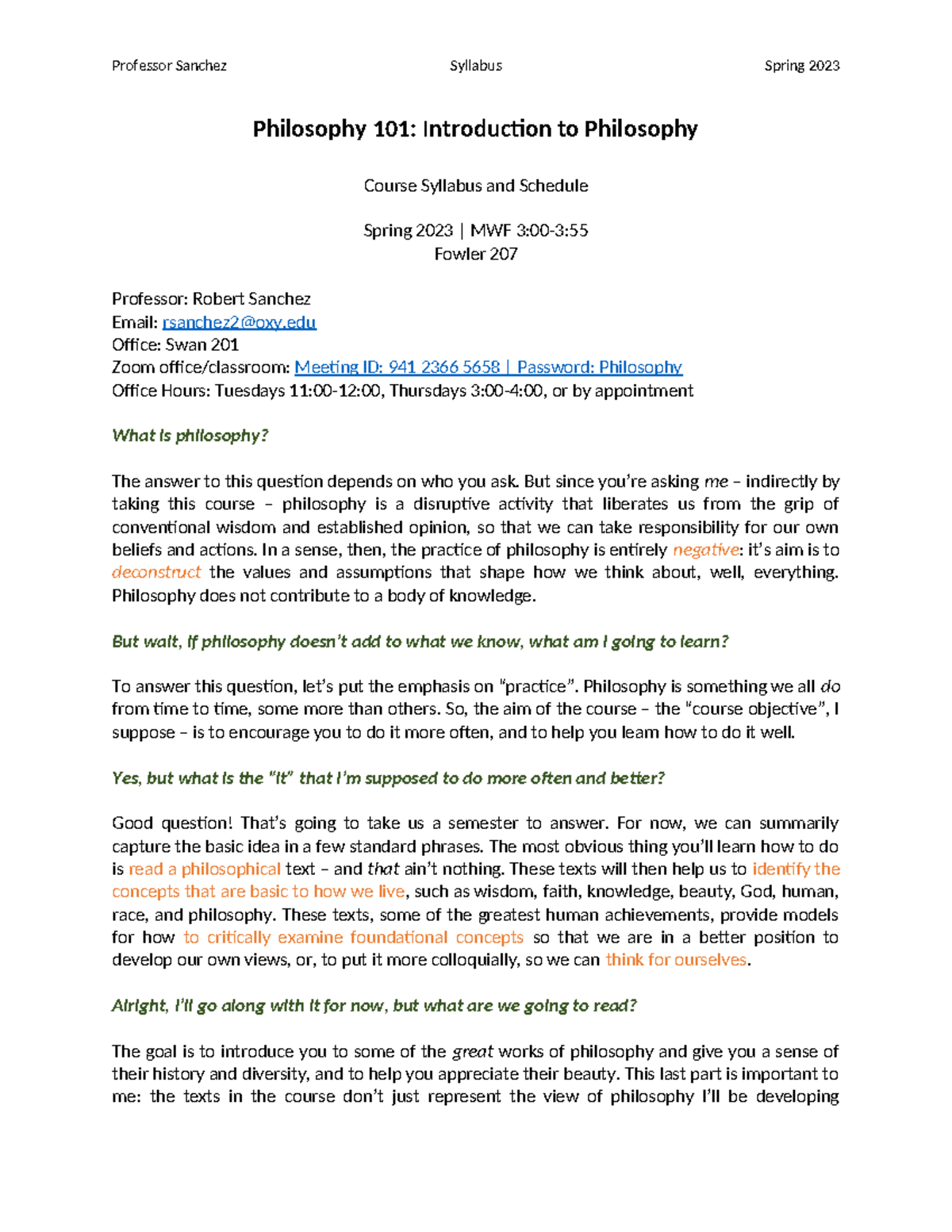 Philosophy 101 Syllabus: Intro to Philosophy - Spring 2023 - Studocu