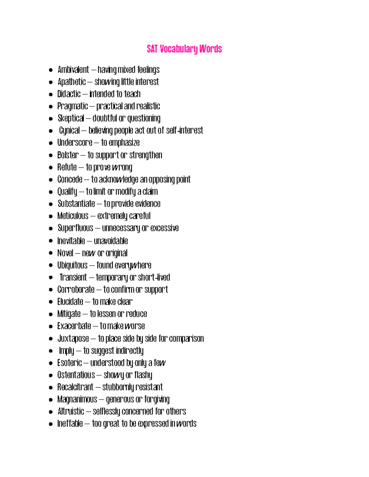 SAT Vocabulary Words: Essential Grammar and Vocab Guide - Studocu
