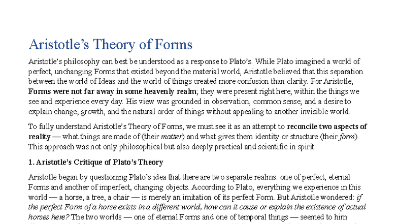Theory of Forms: A Comparative Analysis of Plato and Aristotle - POL ...