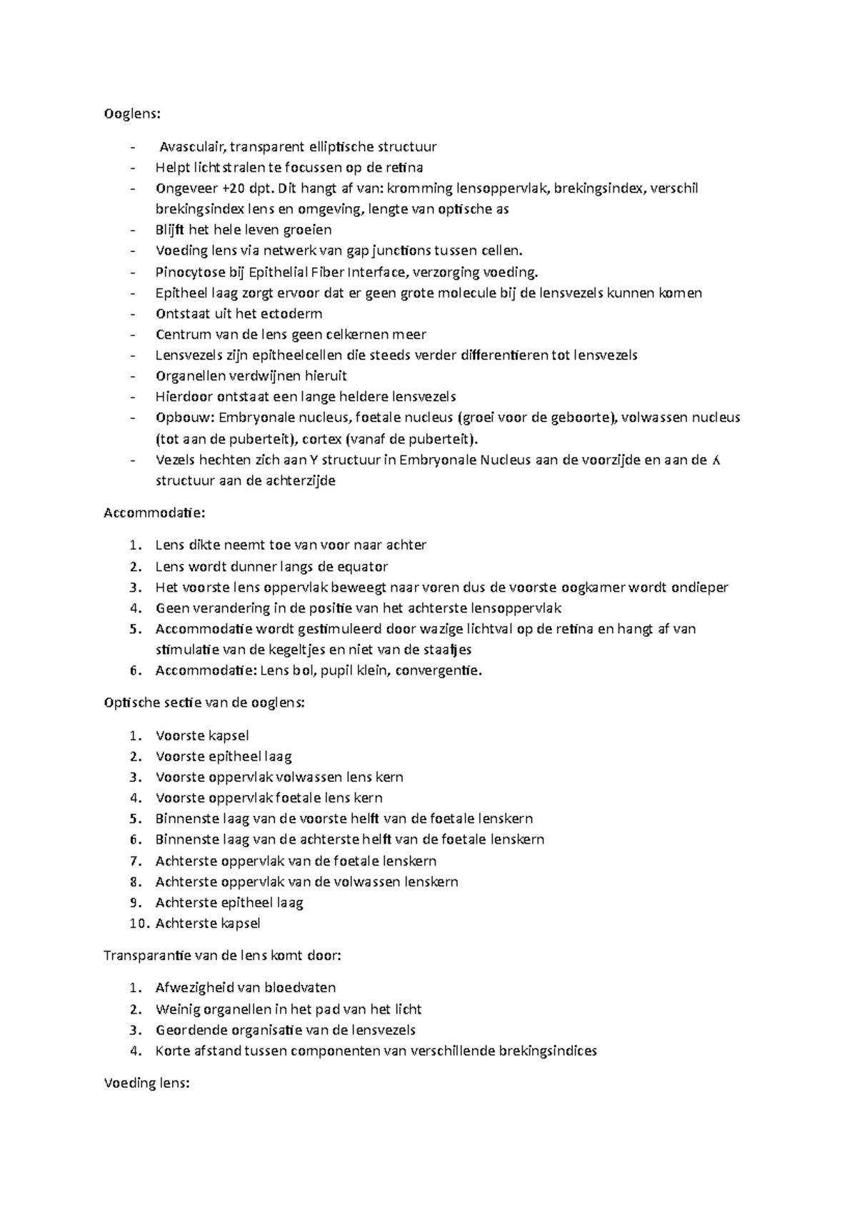 Ooglens - Samenvatting van Belangrijke Leerdoelen en Informatie ...