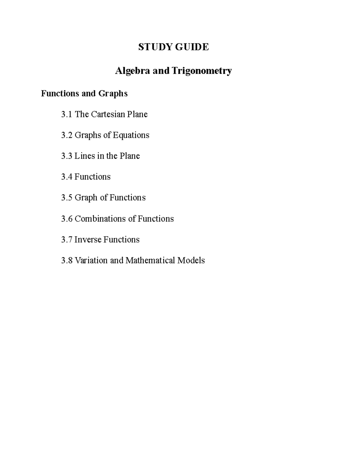 Study Guide 3 - Algebra & Trig Basics for Functions and Graphs - Studocu