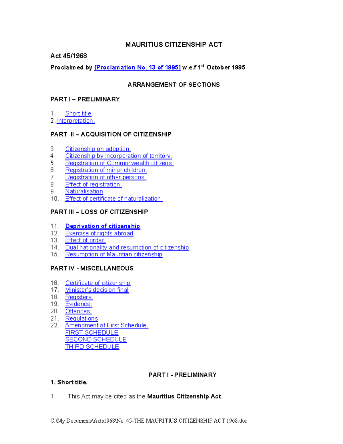 Mauritius Citizenship Act 1968: Comprehensive Overview and Provisions ...