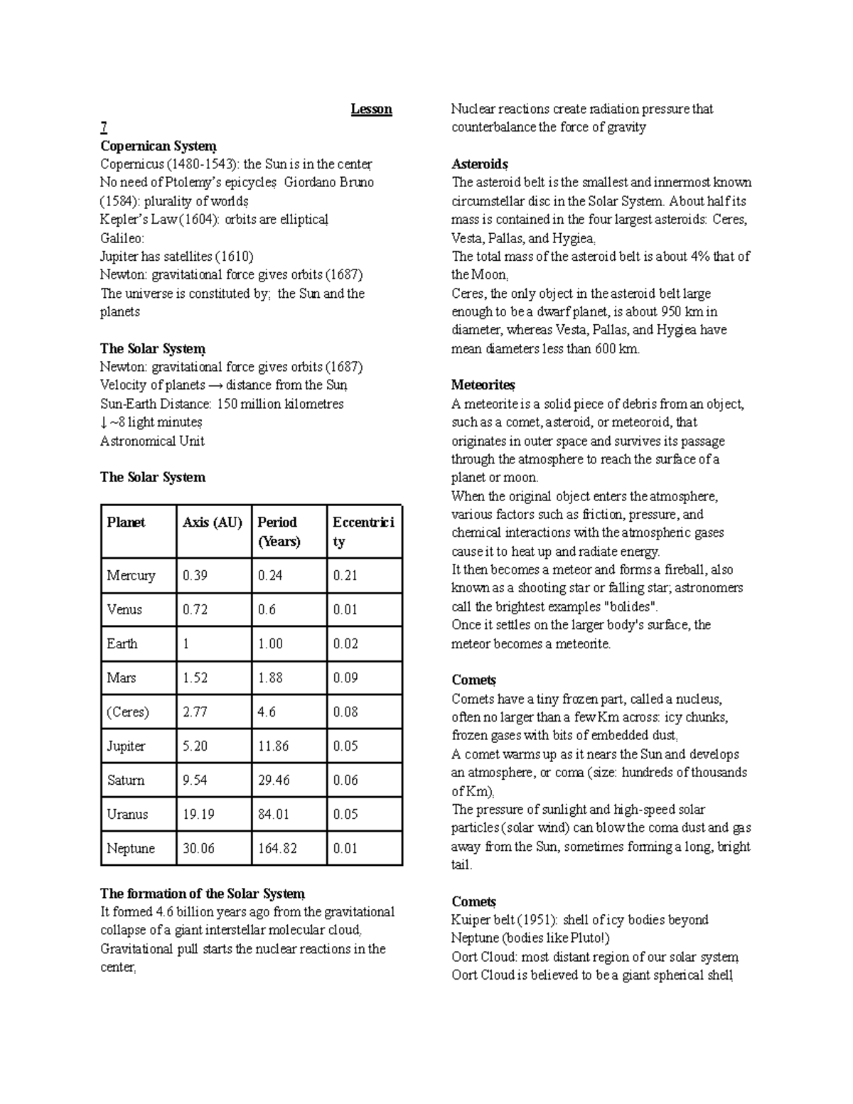 Astronomy Notes 7-11 - Lesson 7 Copernican System ̣ Copernicus (1480 ...