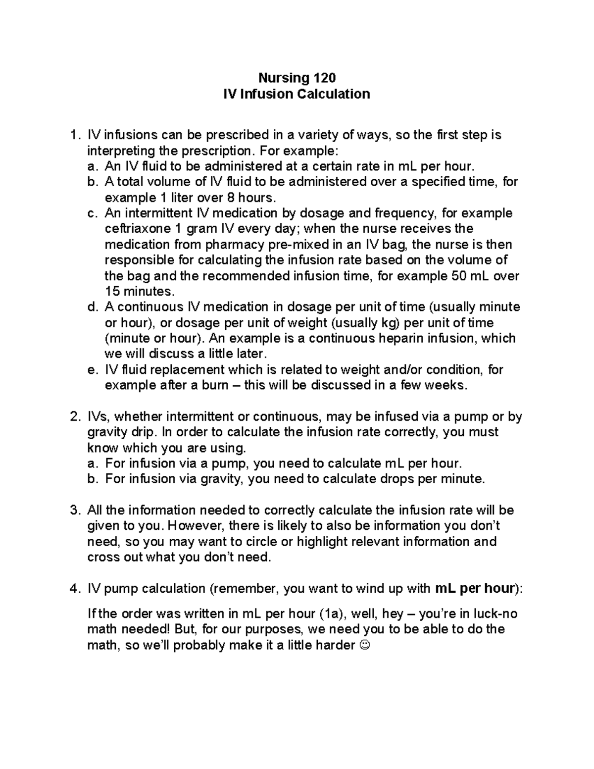 Nursing 120 Final Exam IV Infusion Calculation Guide 2020 - Studocu