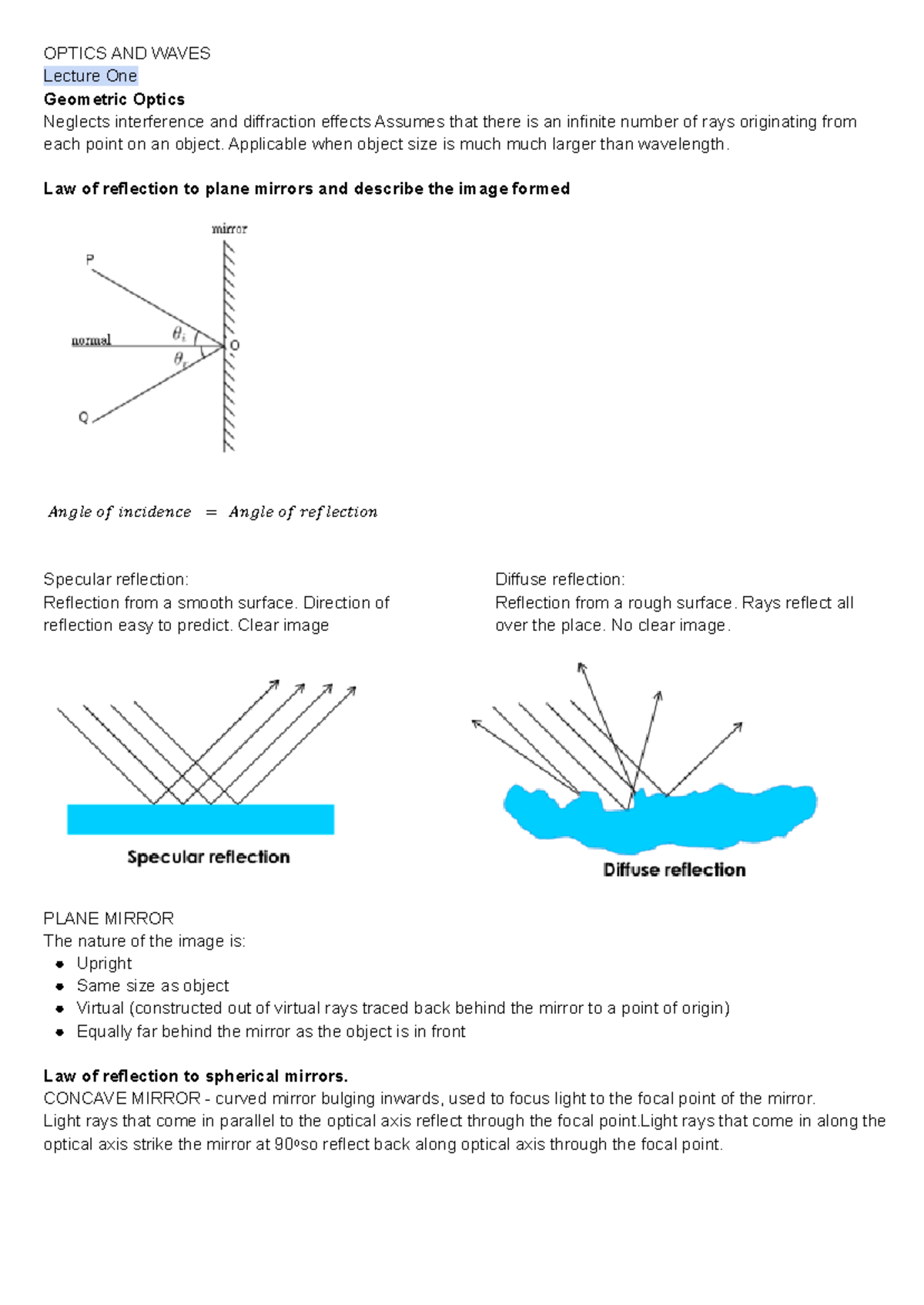 Optics and Waves - Lecture 1 (Geometric Optics Overview) - Studocu
