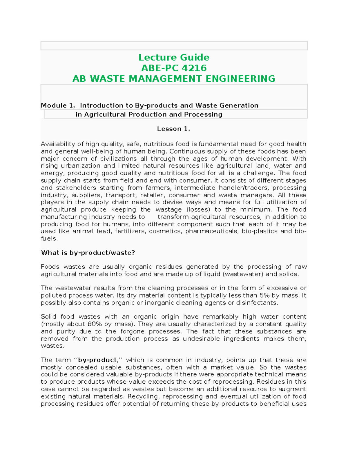 Lec-Guide-ABE-PC4216: Introduction to Waste Management Engineering ...