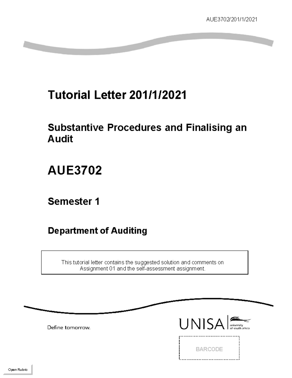 AUE3702 2021 TL 201 Audit Assignment 2 Suggested Solutions - Studocu