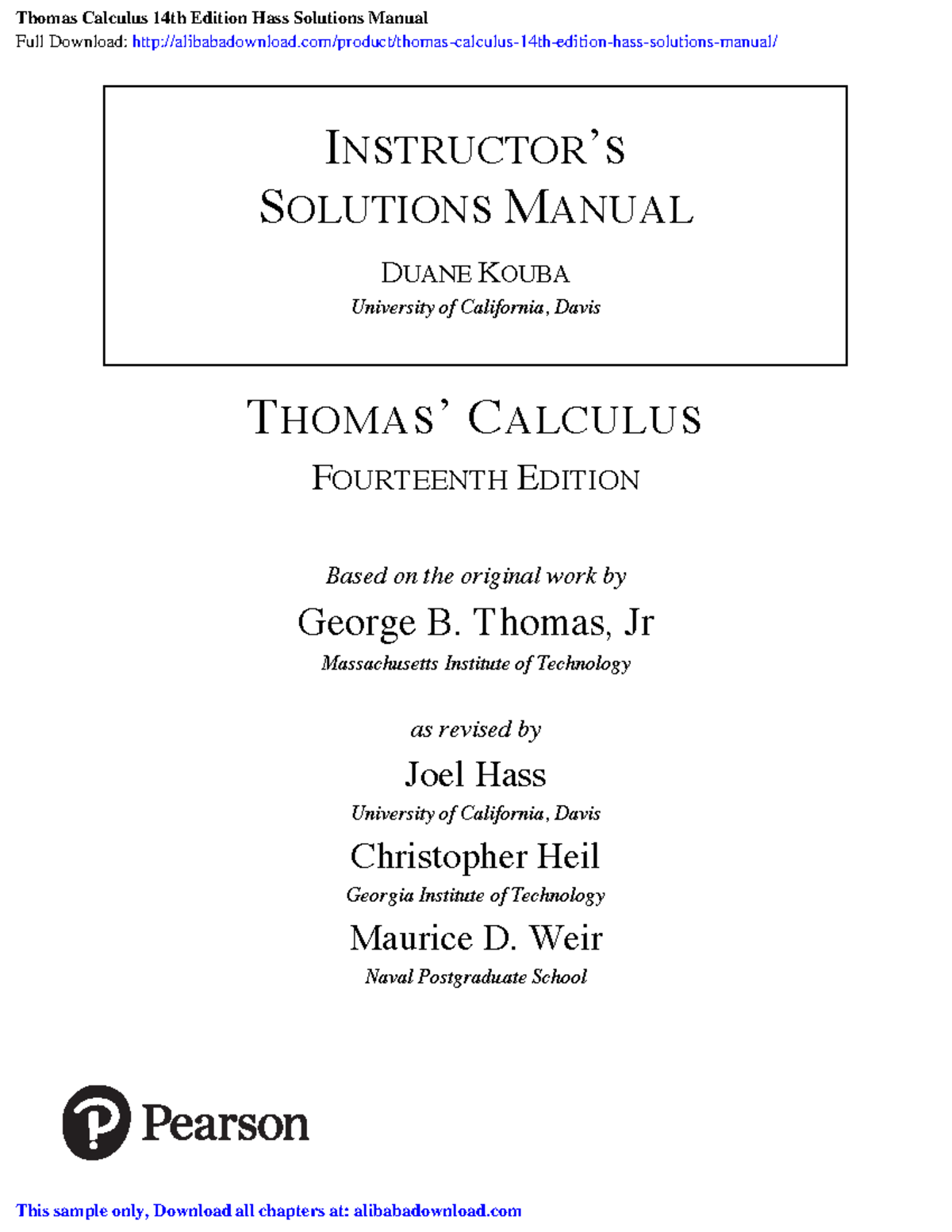 Thomas calculus 14th edition hass solutions manual - INSTRUCTOR’S ...