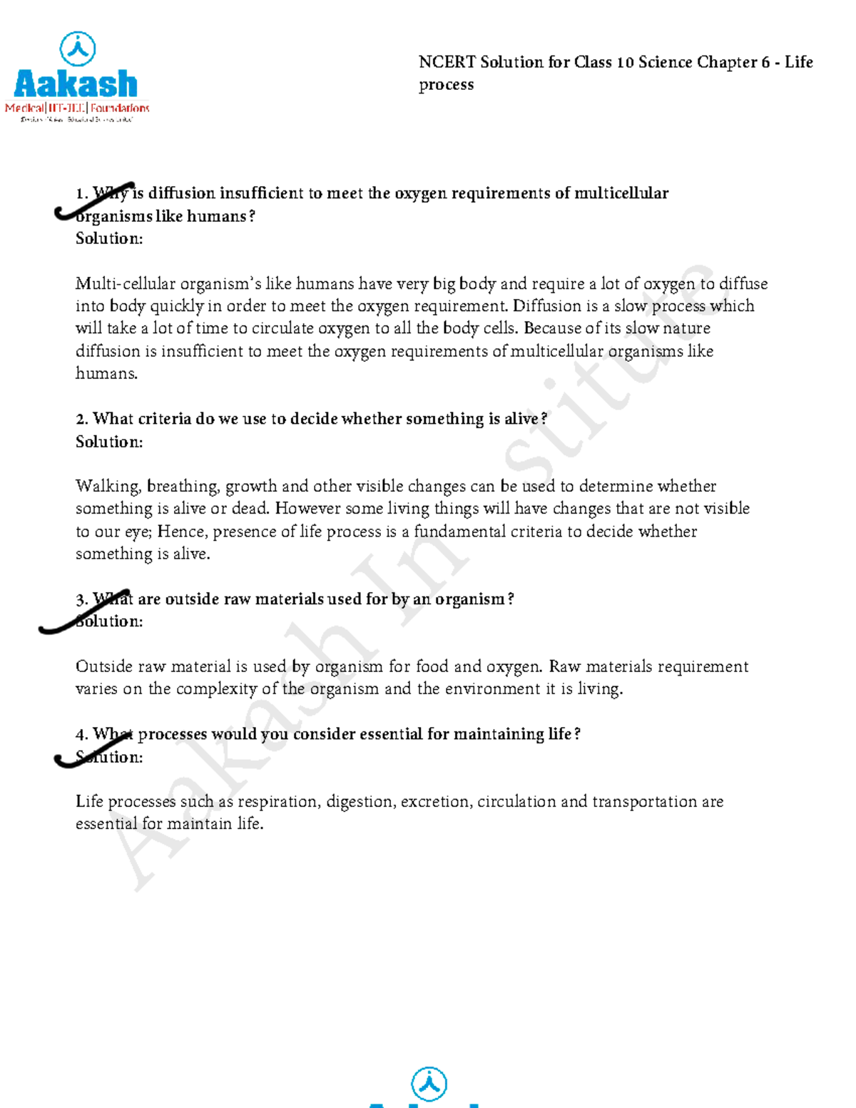 NCERT Solutions for Class 10 Science Chapter 6: Life Processes - Studocu