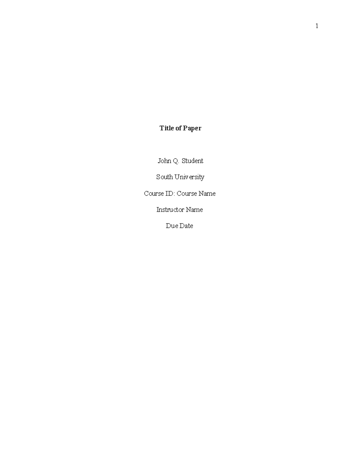 APA essay format - Title of Paper John Q. Student South University ...