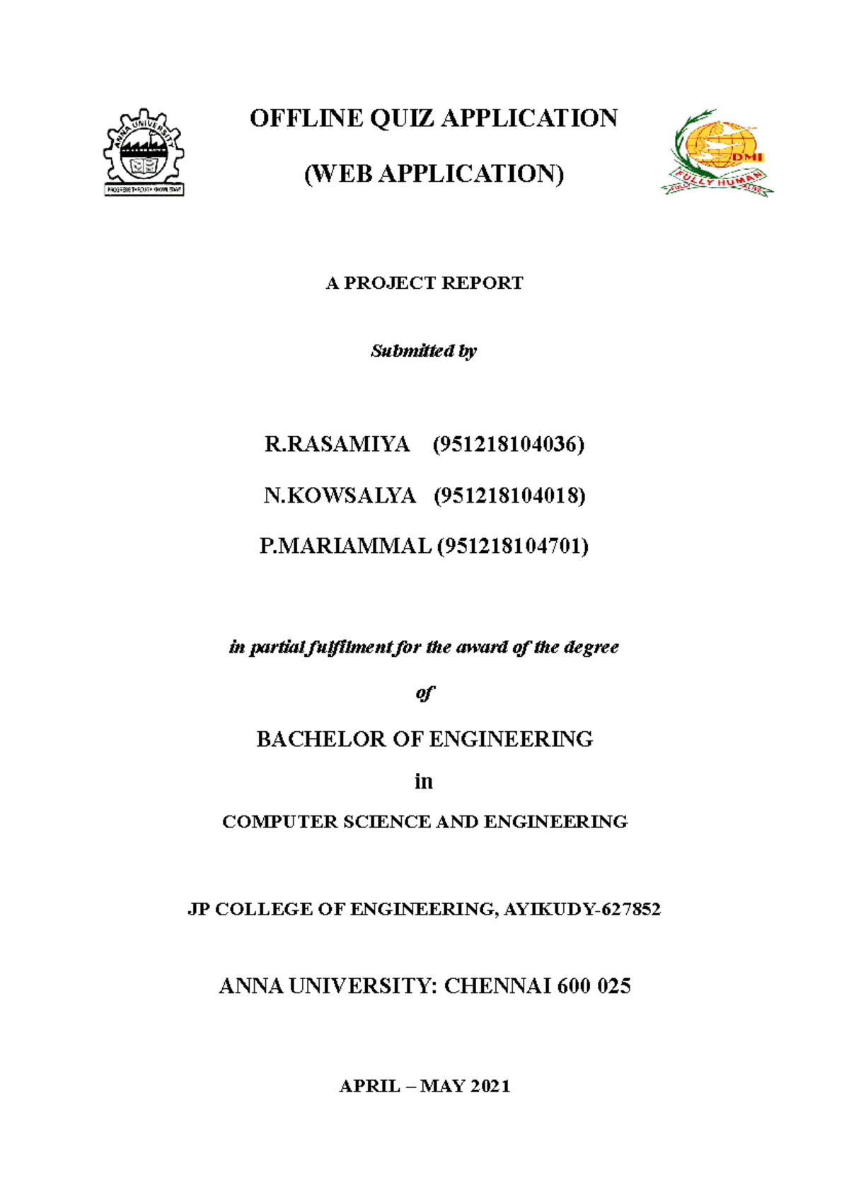 Project Report Quiz Application - QUIZ APPLICATION A Project Report ...