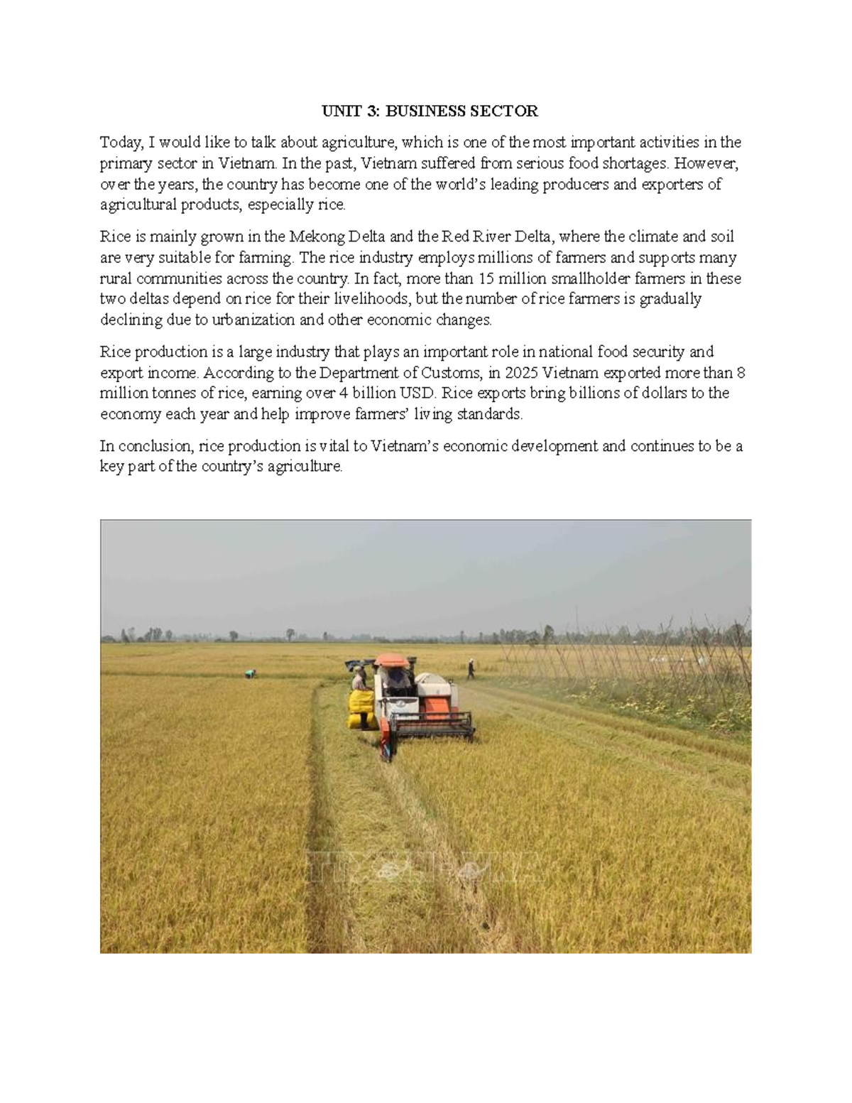 TATM 1: UNIT 3 - The Role of Agriculture in Vietnam's Economy - Studocu