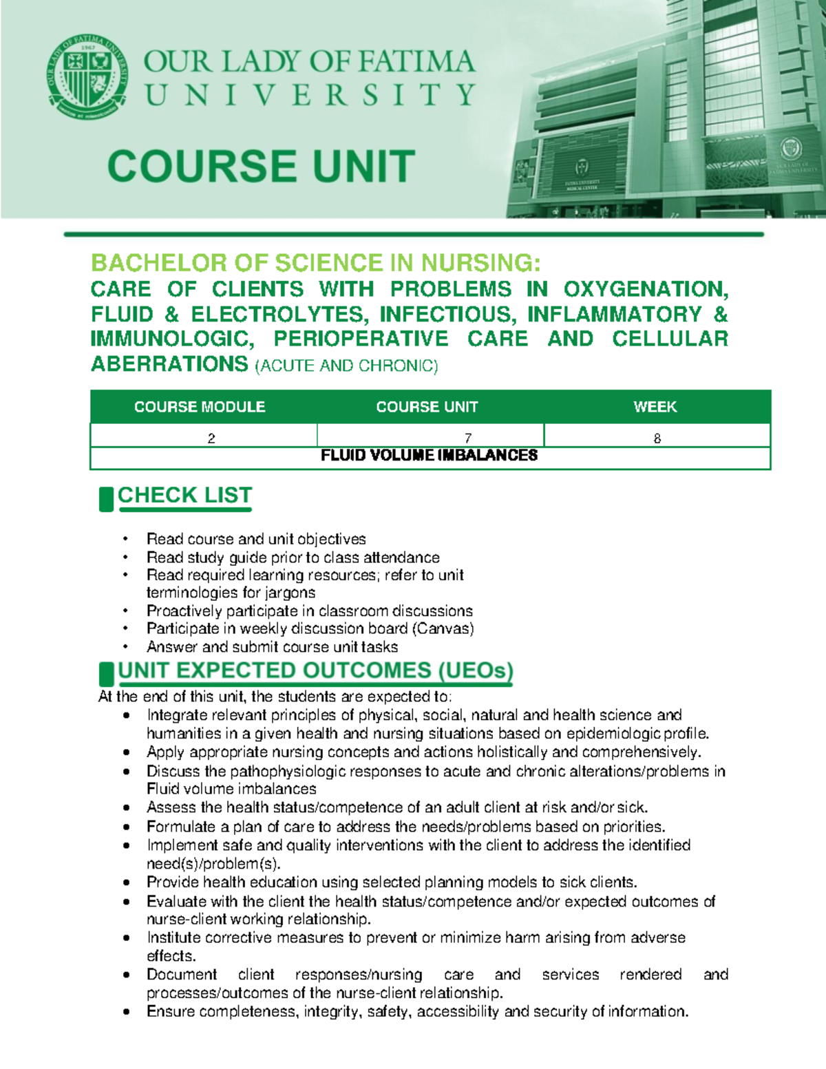 NCMB 312 M2 CU7 - Managing Fluid Volume Imbalances in Nursing - Studocu