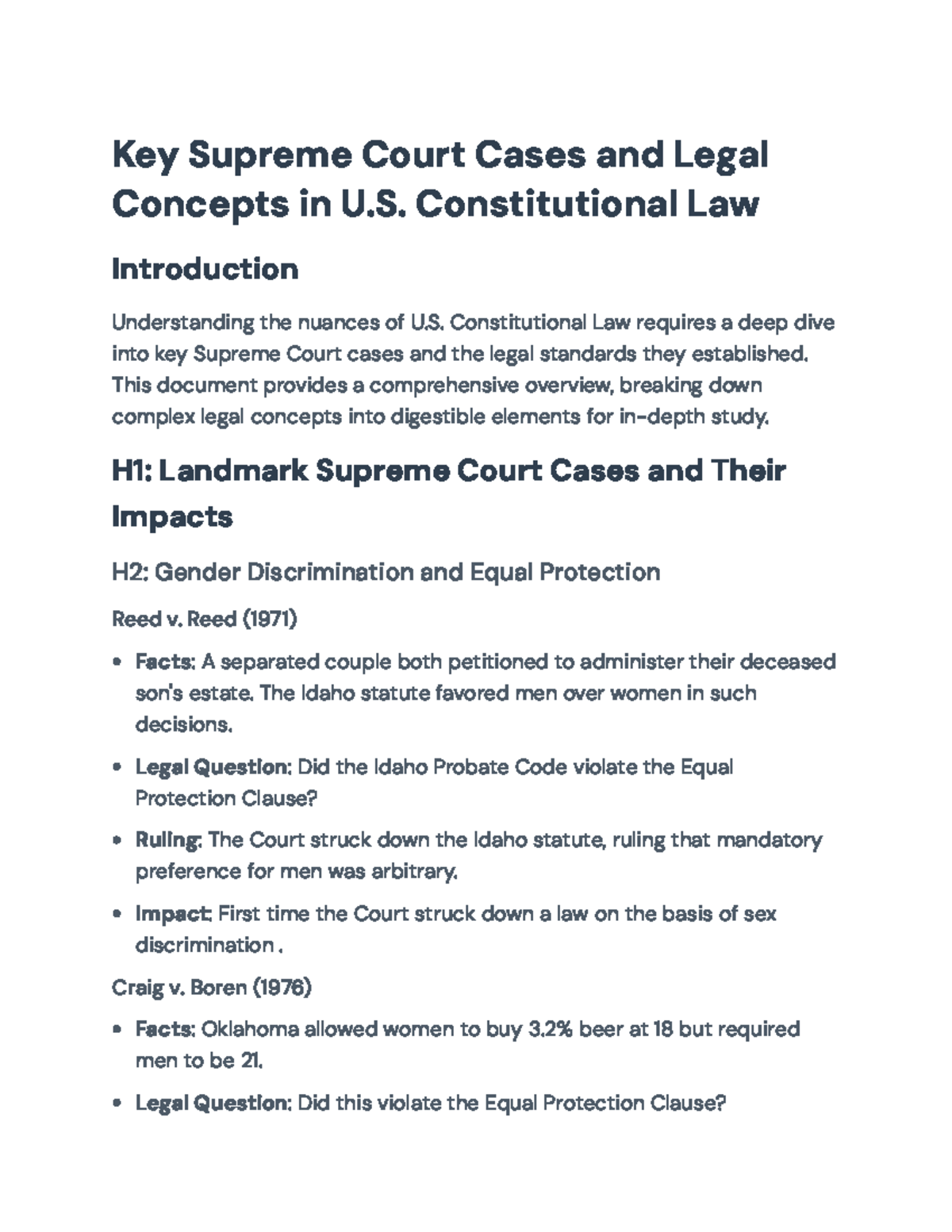 Key Supreme Court Cases and Concepts in U.S. Constitutional Law - Key ...