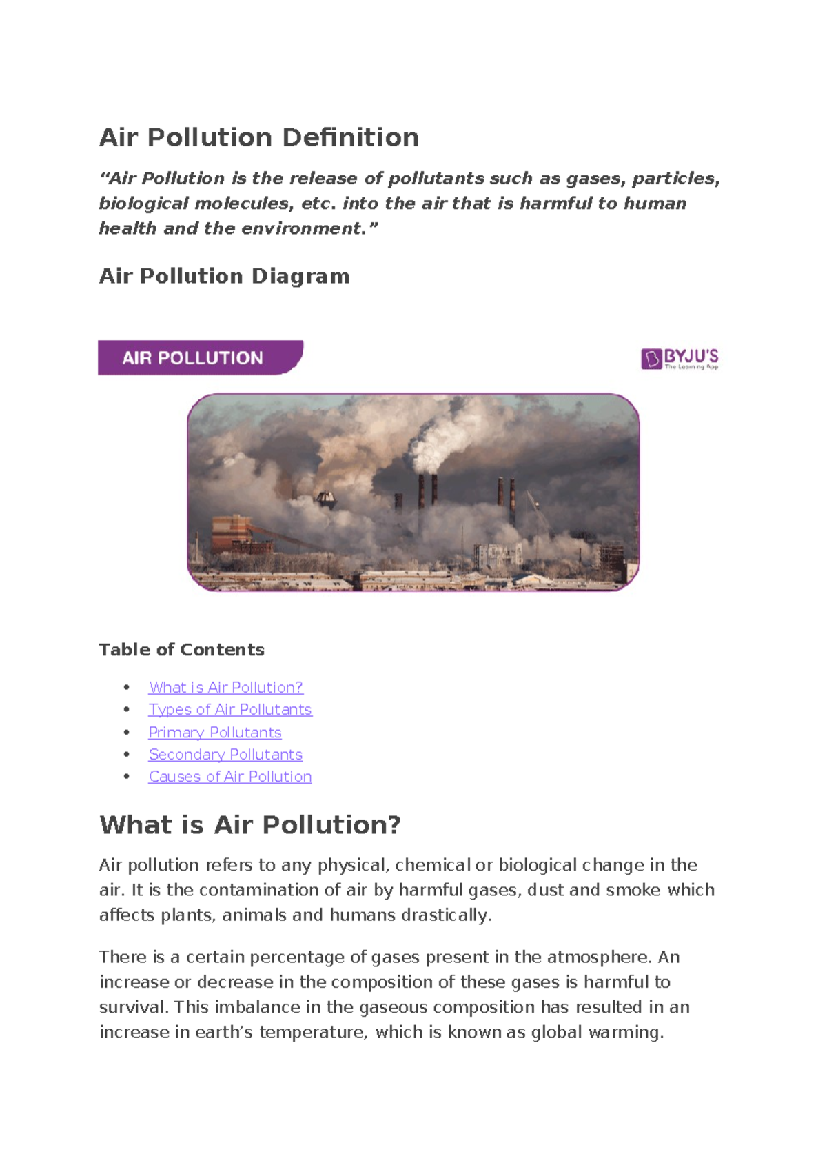 Air Pollution Overview: Types, Causes, and Control Measures - Studocu