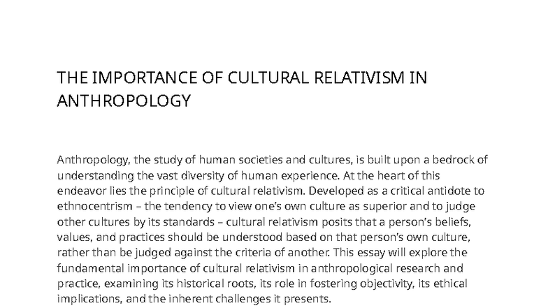 Cultural Relativism in Anthropology: Importance and Implications ...