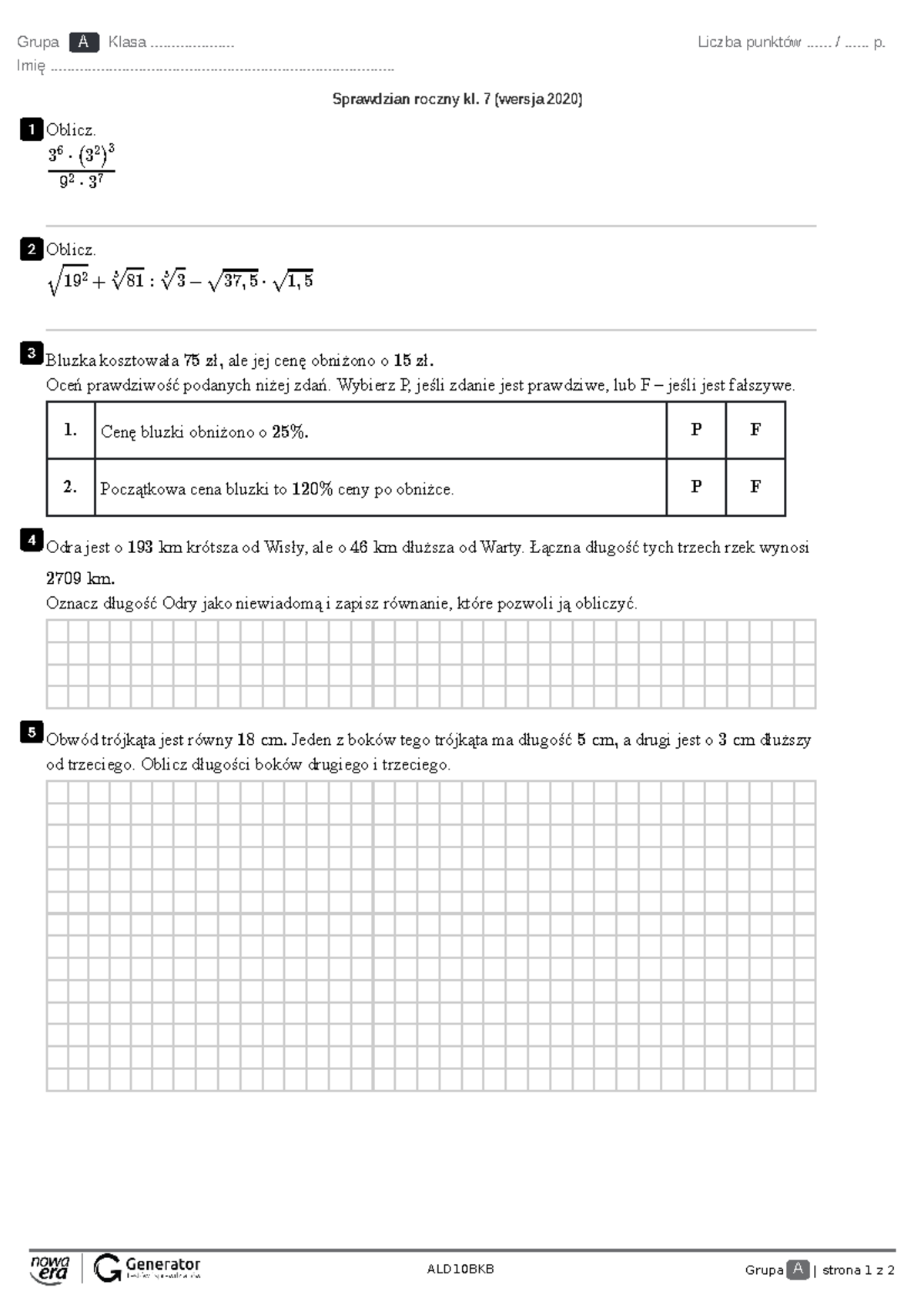 Roczny Sprawdzian kl. 7 (wersja 2020) - Zestaw A, B, C, D - Studocu