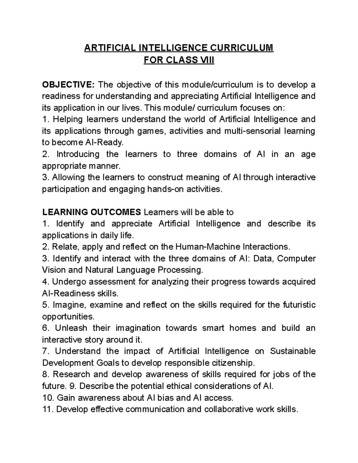 AI (Class VIII) 2024 - Comprehensive Curriculum Notes on A.I. - Studocu