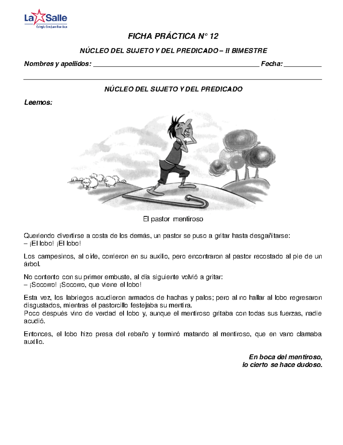 Ficha 12 Comunicacion - Núcleo DEL Sujeto Y Predicado - FICHA PRÁCTICA ...