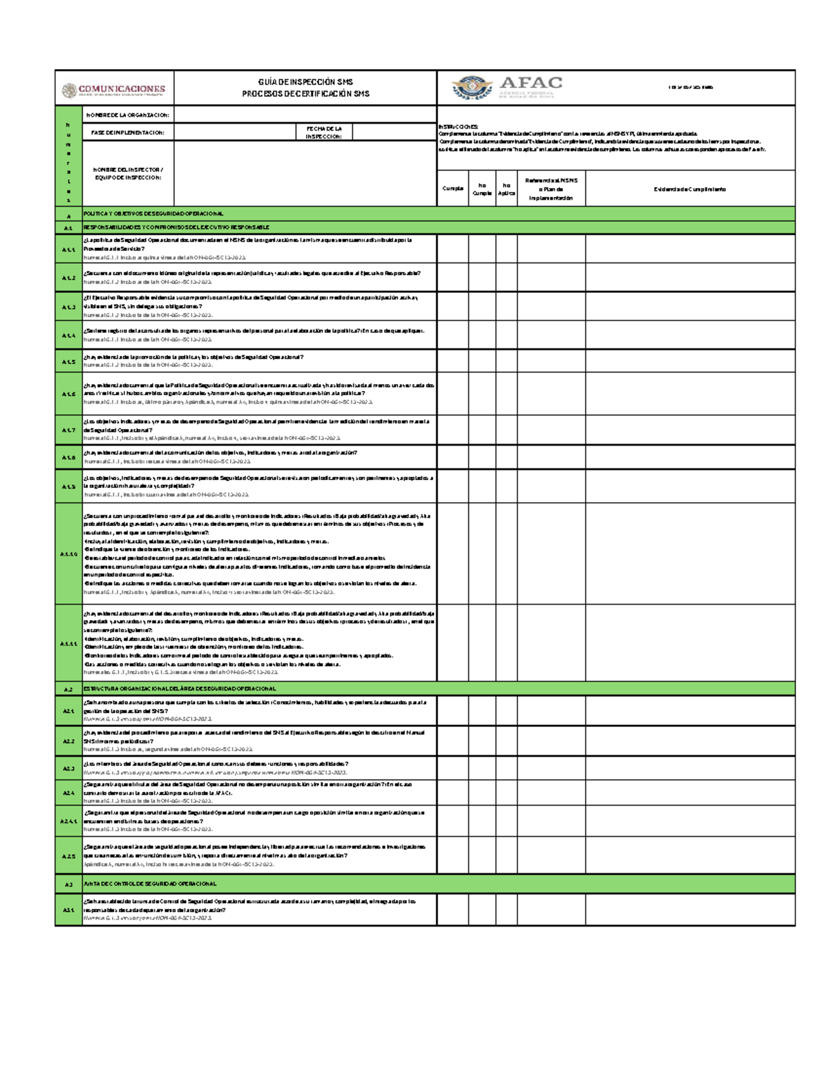 Lista de Verificación de Inspección SMS Fase IV NOM 064 SCT3 2023 - Studocu