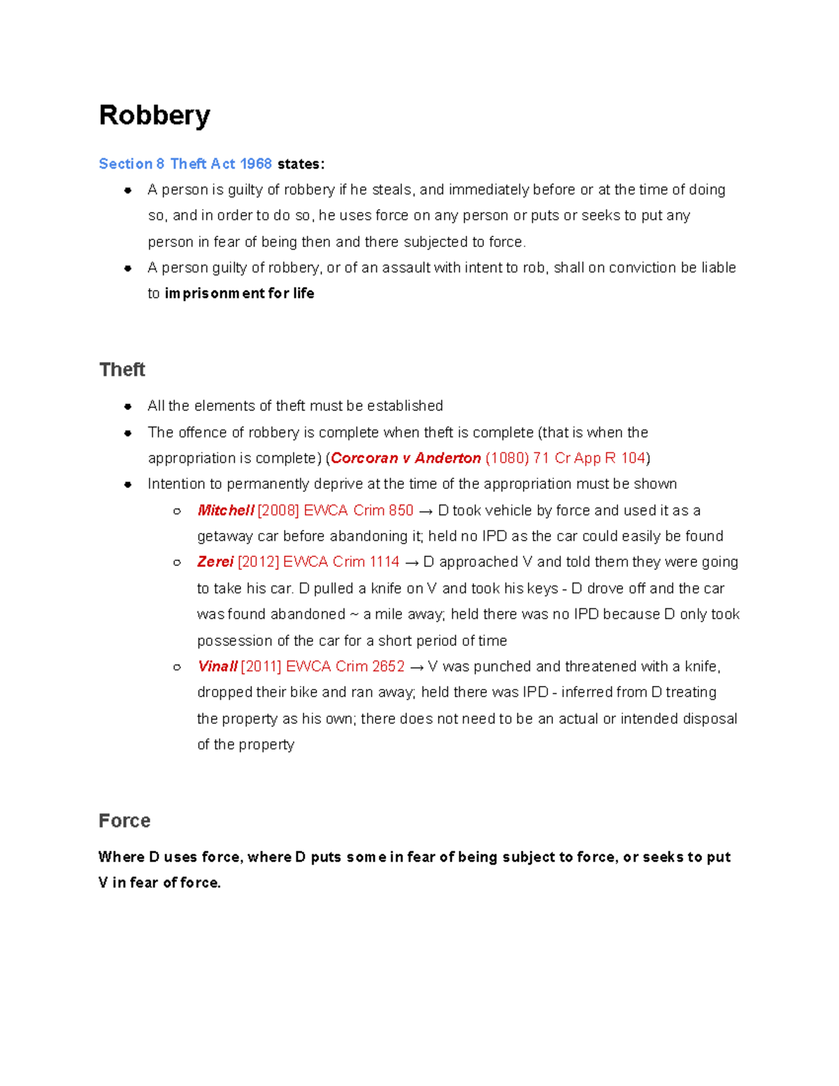 Robbery and Theft Summary - Notes on Section 8 Theft Act 1968 - Studocu