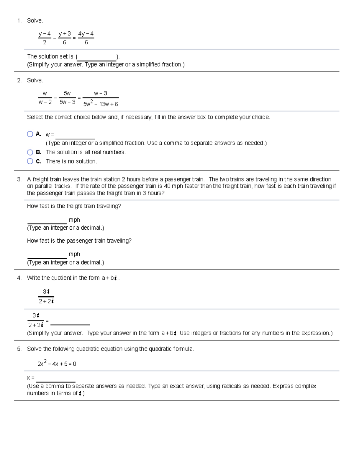 Final Exam Review with Answers (My Math Lab Printout) - 1. 2. 3. 4. 5 ...