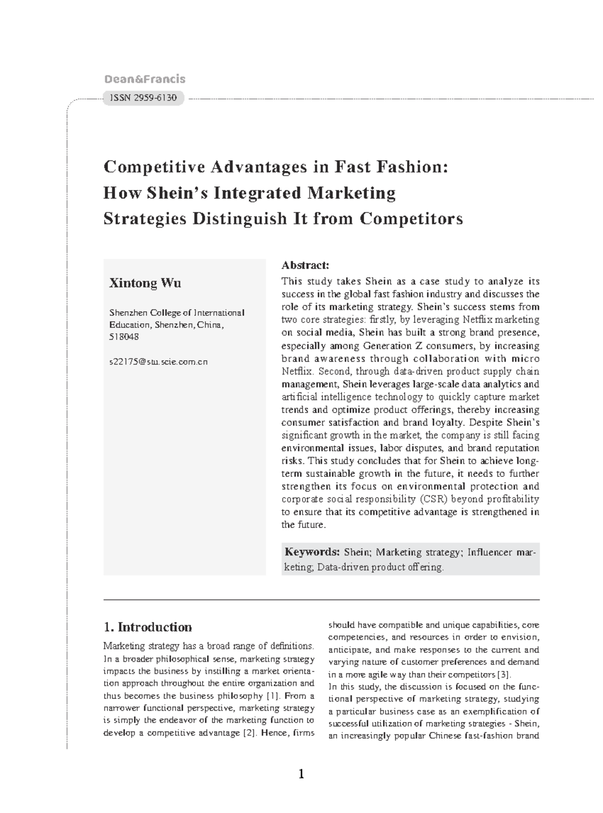 FE004612 - Competitive Advantages of Shein in Fast Fashion Marketing ...