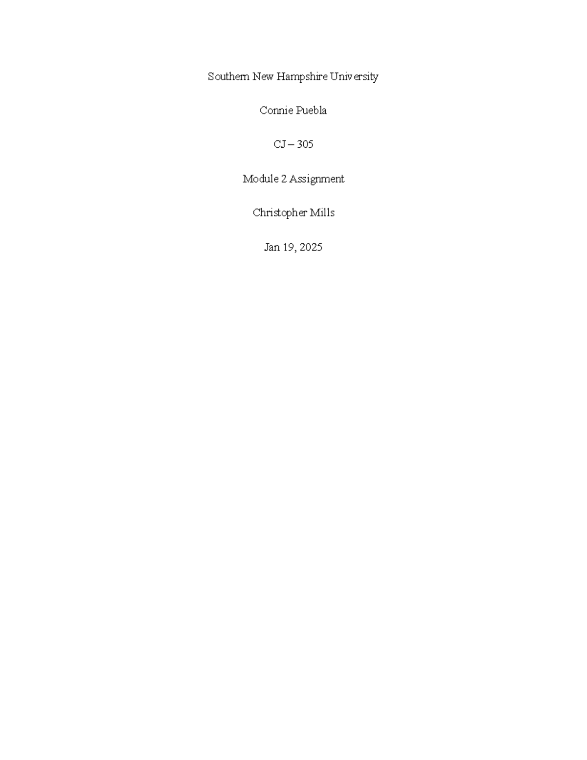 CJ - 305 Module 2 Assignment - Southern New Hampshire University Connie ...