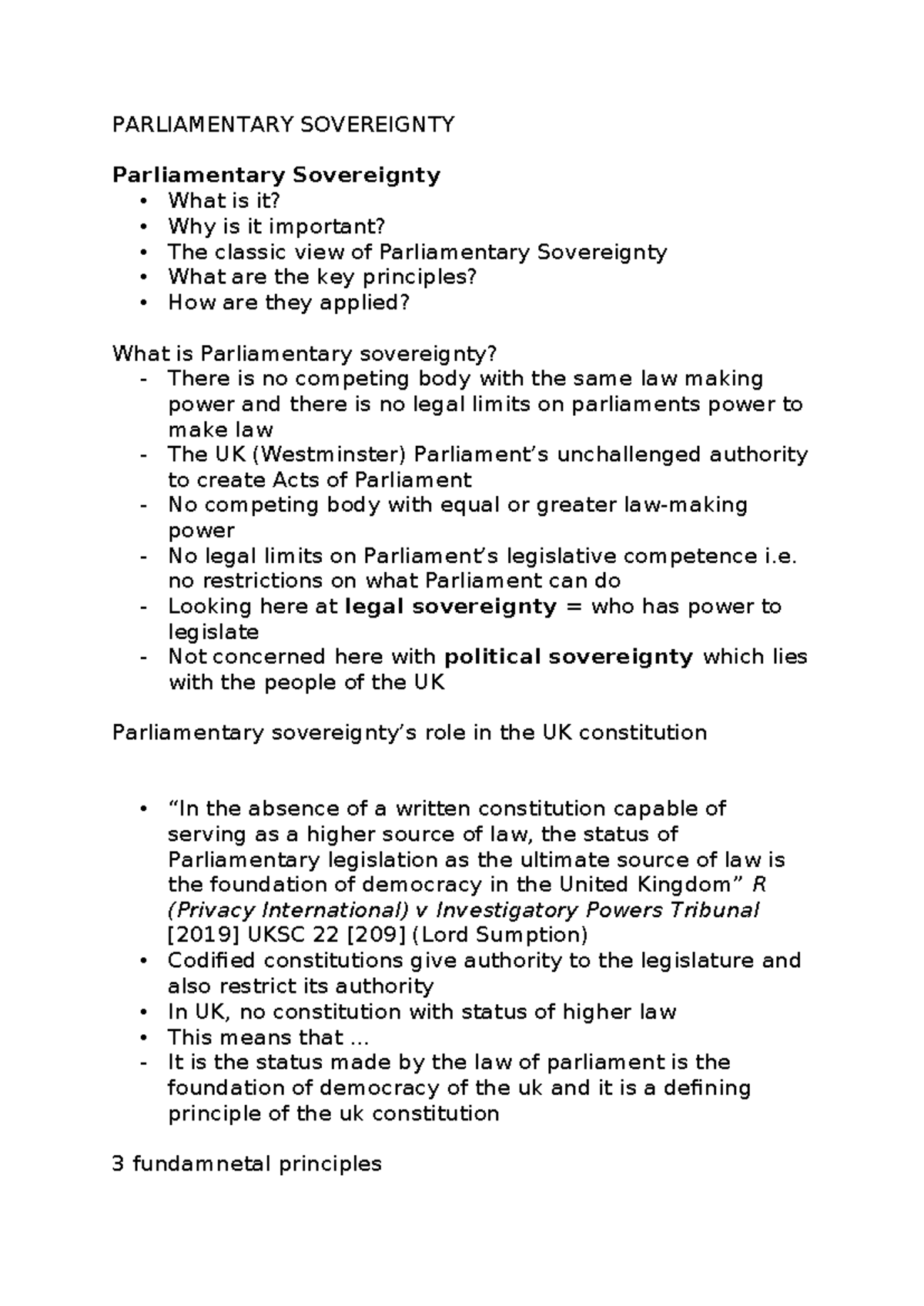 Lecture 10: Understanding Parliamentary Sovereignty in the UK - Studocu