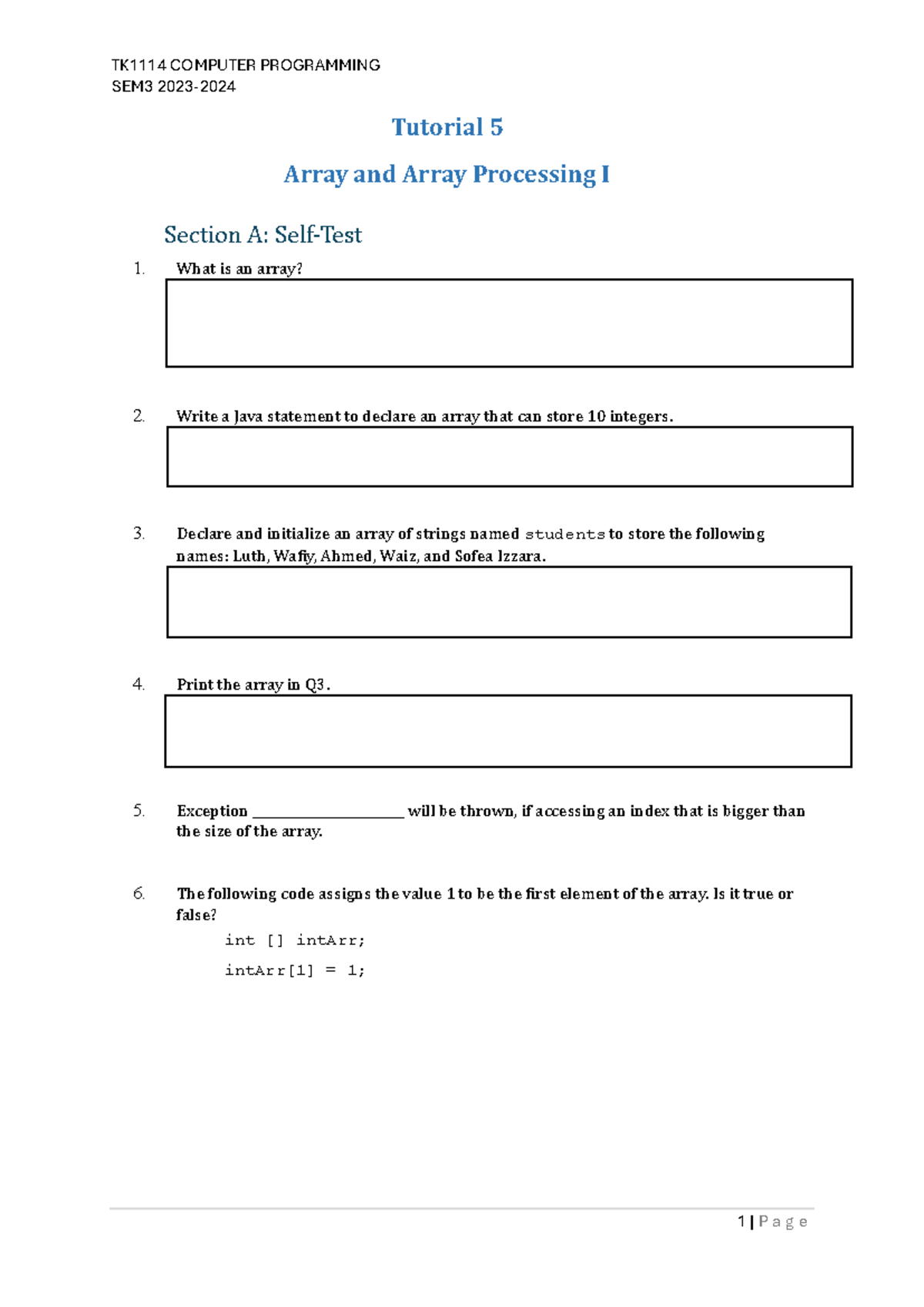 Tutorial 5: Understanding 1D Arrays and Their Processing - SEM3 2023-2024 - Studocu