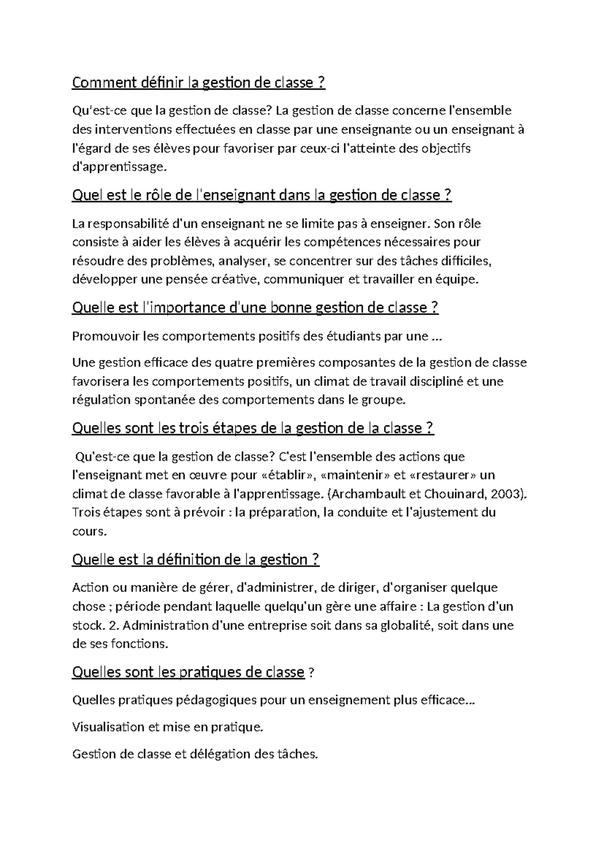Comment définir la gestion de classe - Comment définir la gestion de ...