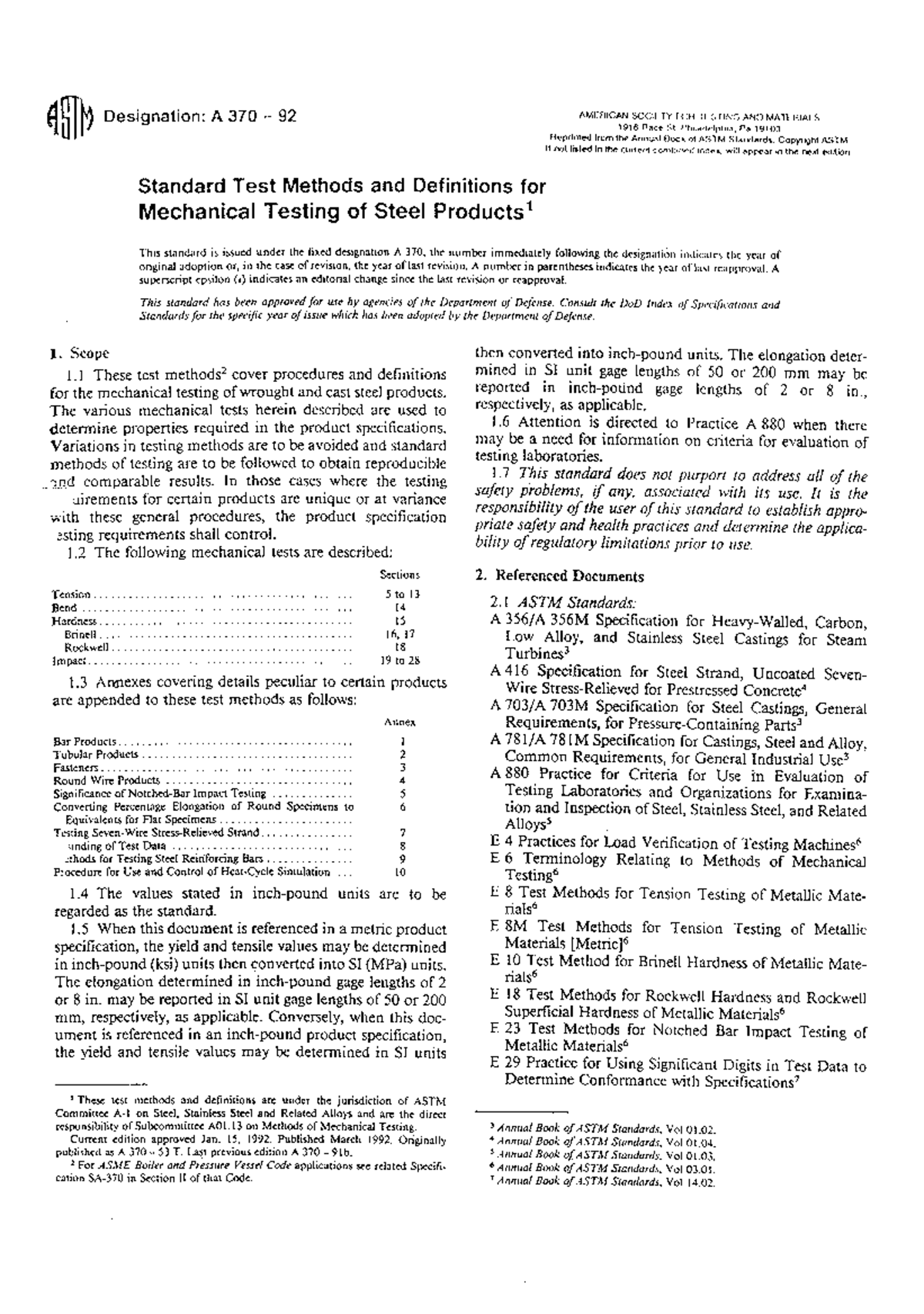 Astm-a370 Standard - ASTM Designation: A 370 92 AMERICAN SOCII TY FOR ...